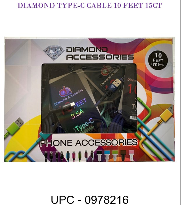 DIAMOND TYPE C CABLE 10 FEET 15CT - Metro Atlanta Wholesale